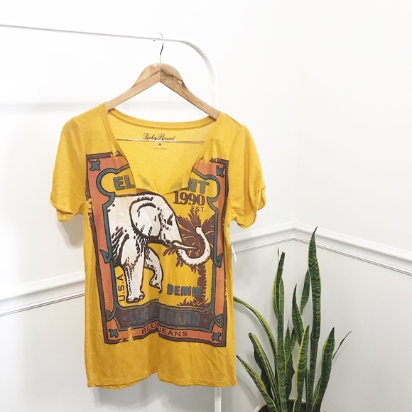 Lucky Brand | Tops | Lucky Brand Mustard Yellow Elephant Graphic T ...